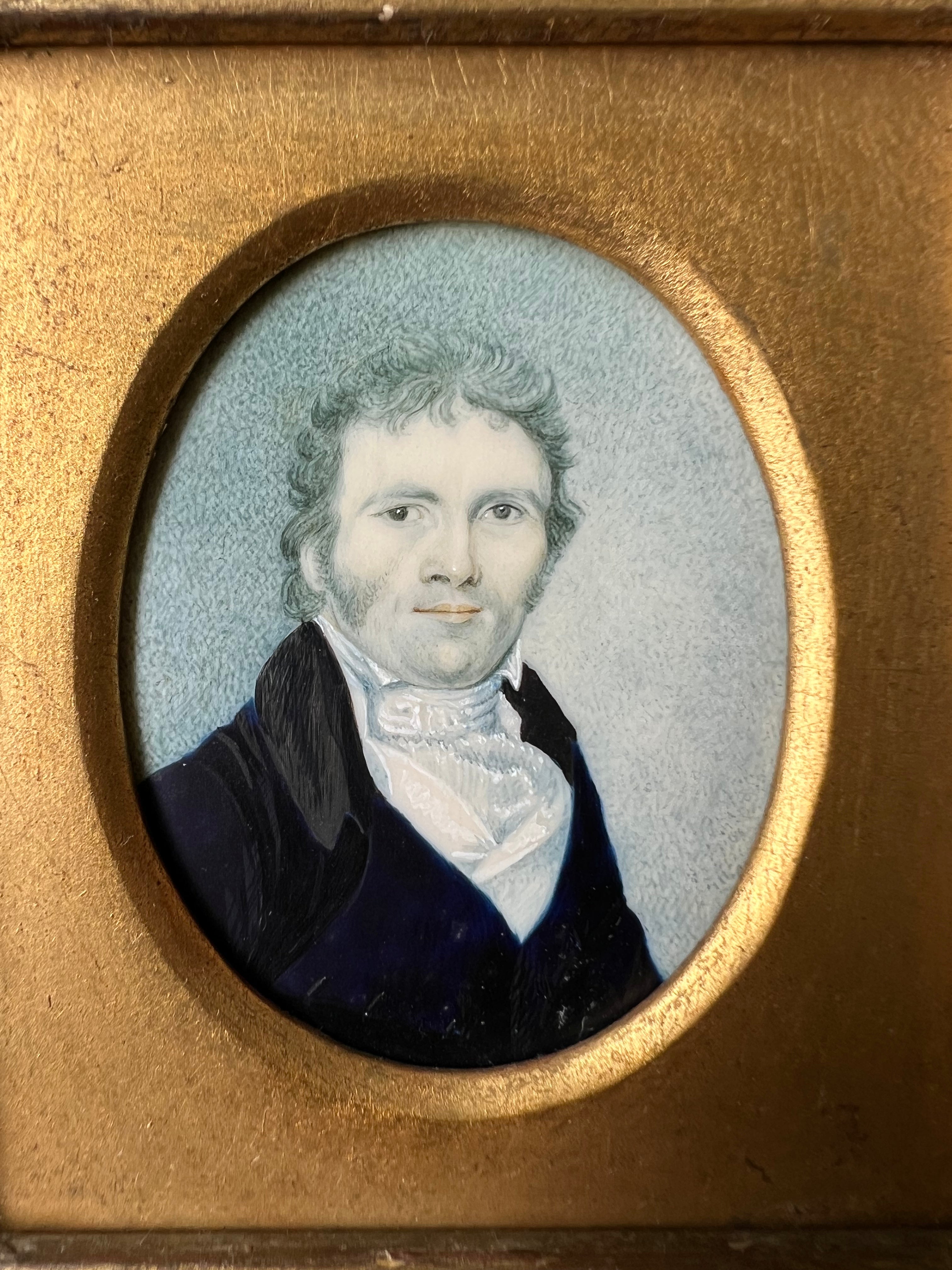 An exceptionally well painted Regency miniature portrait of a gentlema ...