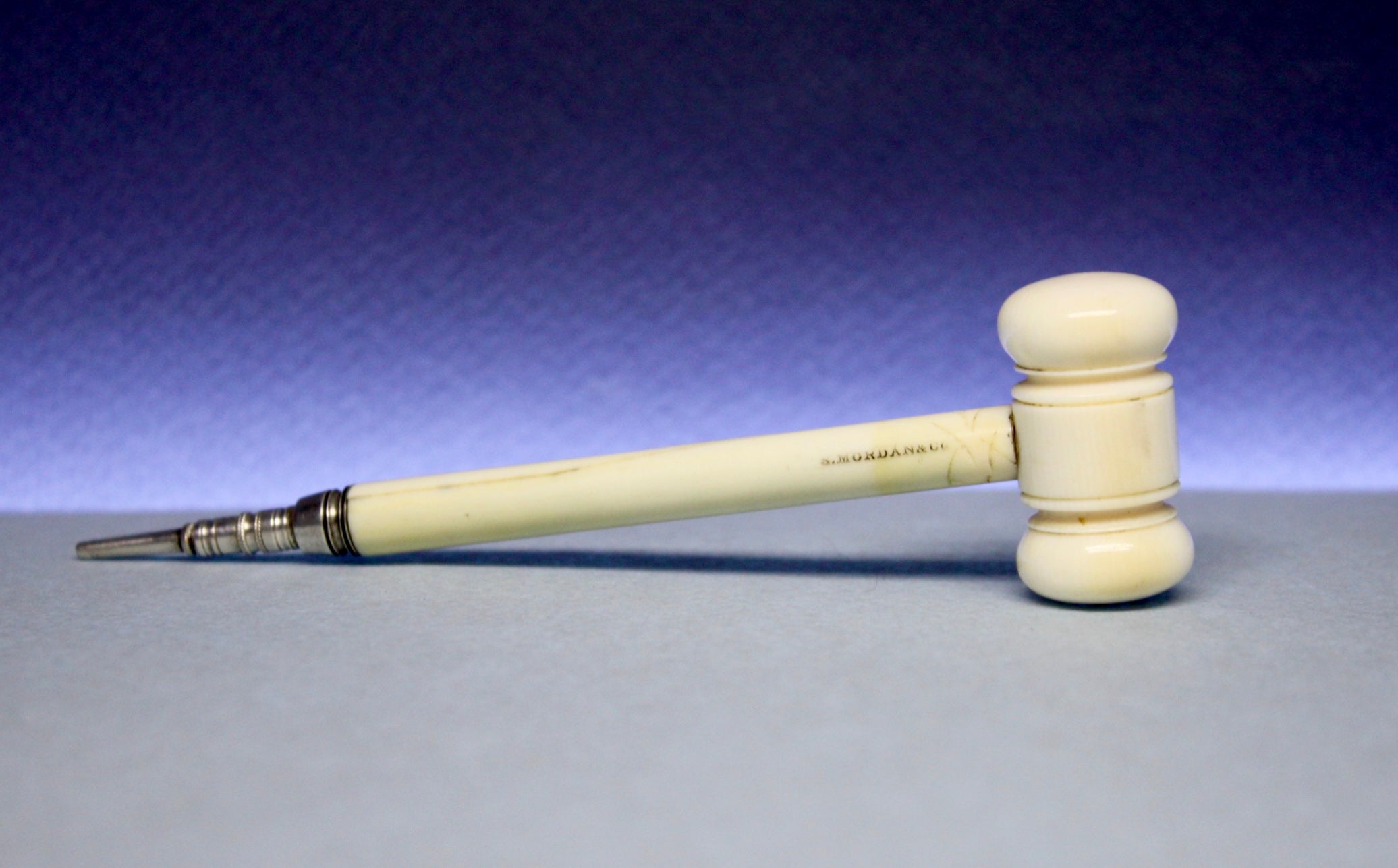 A Rare Victorian Novelty Silver Mounted Ivory Gavel Propelling Pencil ...