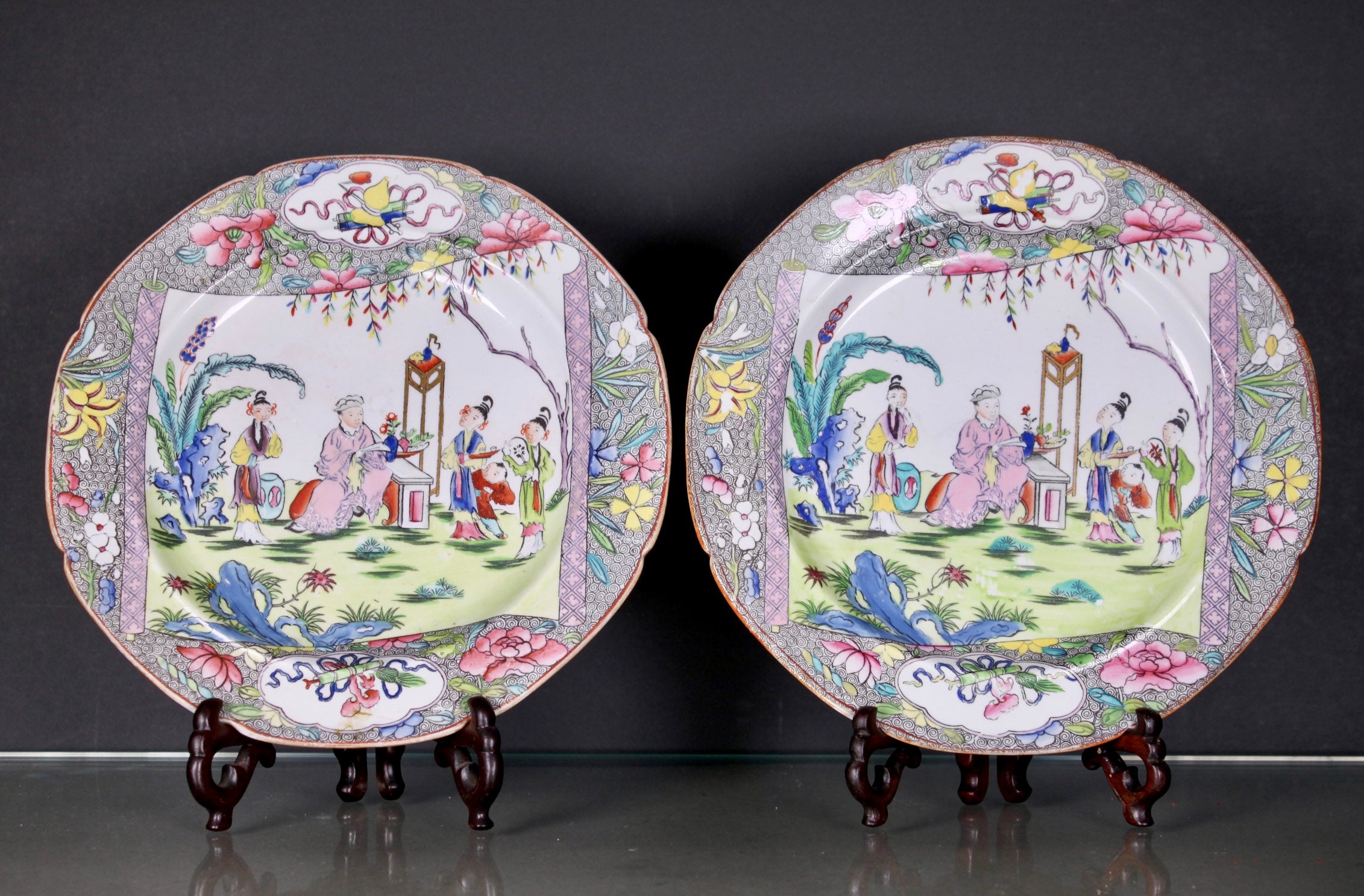 A rare pair of Mason's Ironstone Chinese Scroll pattern plates circa 1 ...